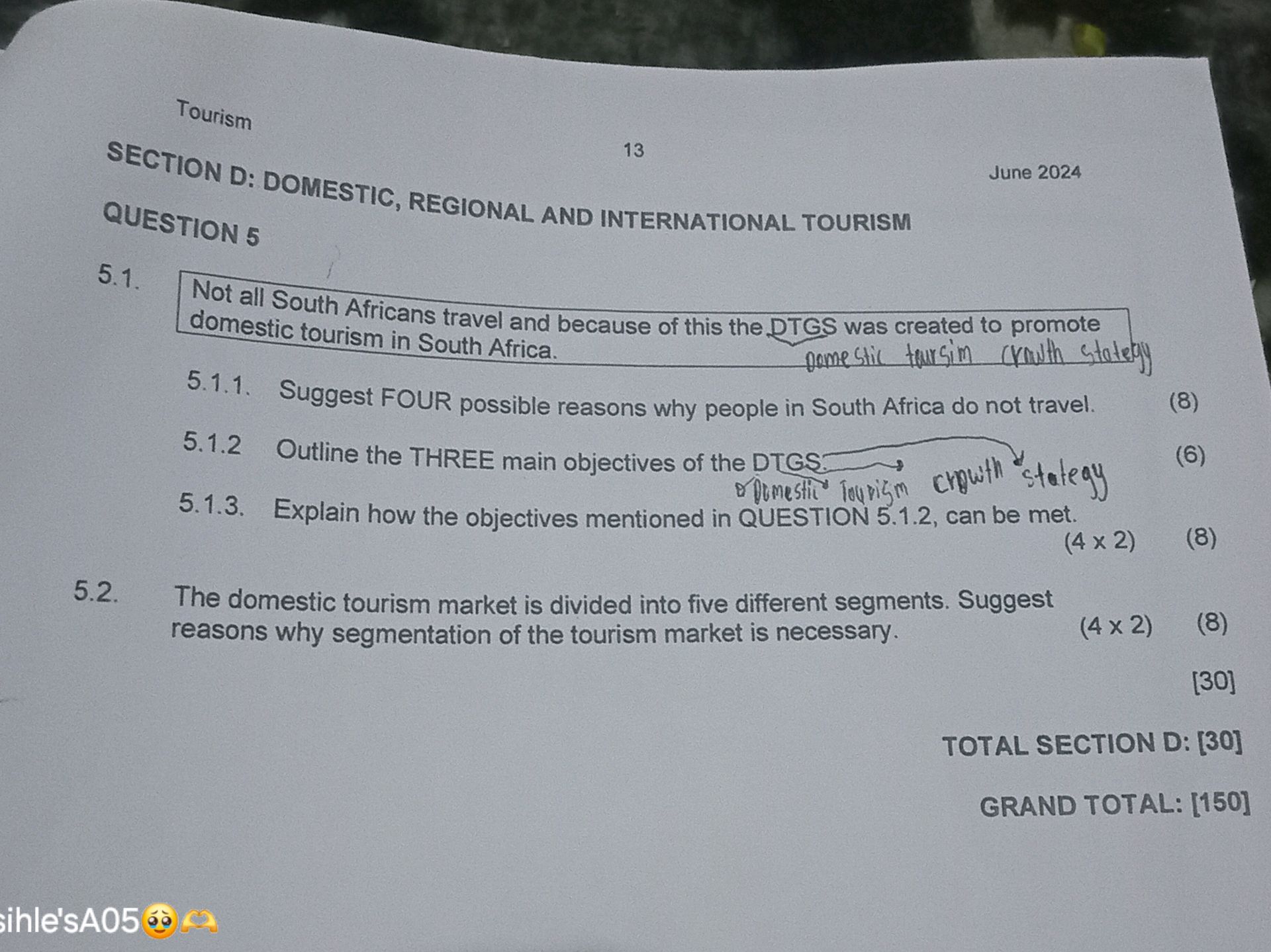 5. 1. Not all South Africans travel and | StudyX