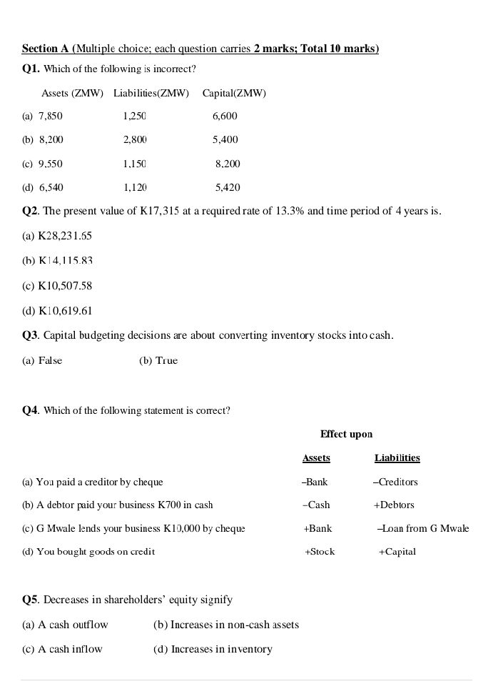 Section A (Multiple choice; each question | StudyX
