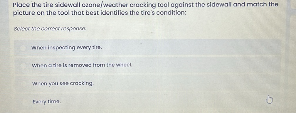 Place the tire sidewall ozone/weather | StudyX