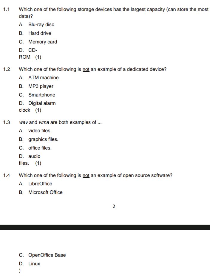 1.1 Which one of the following storage | StudyX