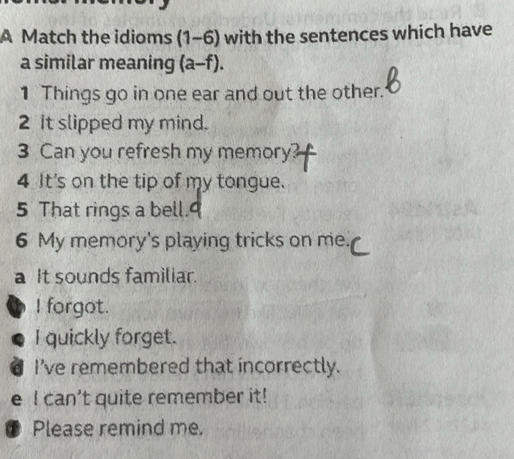 A Match the idioms (1-6) with the sentences | StudyX