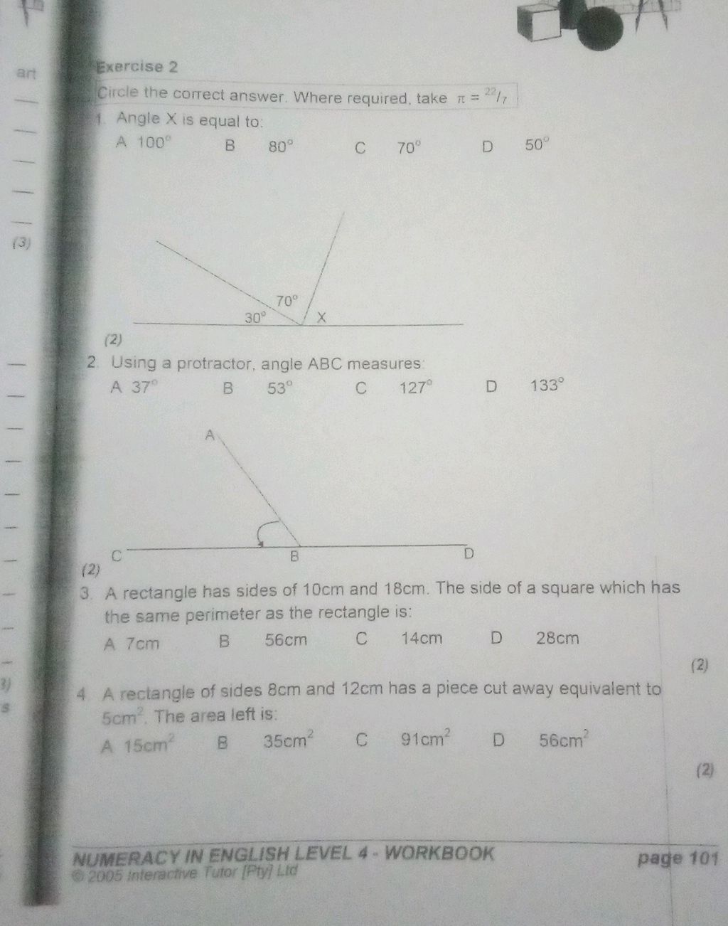 1. Angle X is equal to: A 100° B 80° C 70° | StudyX