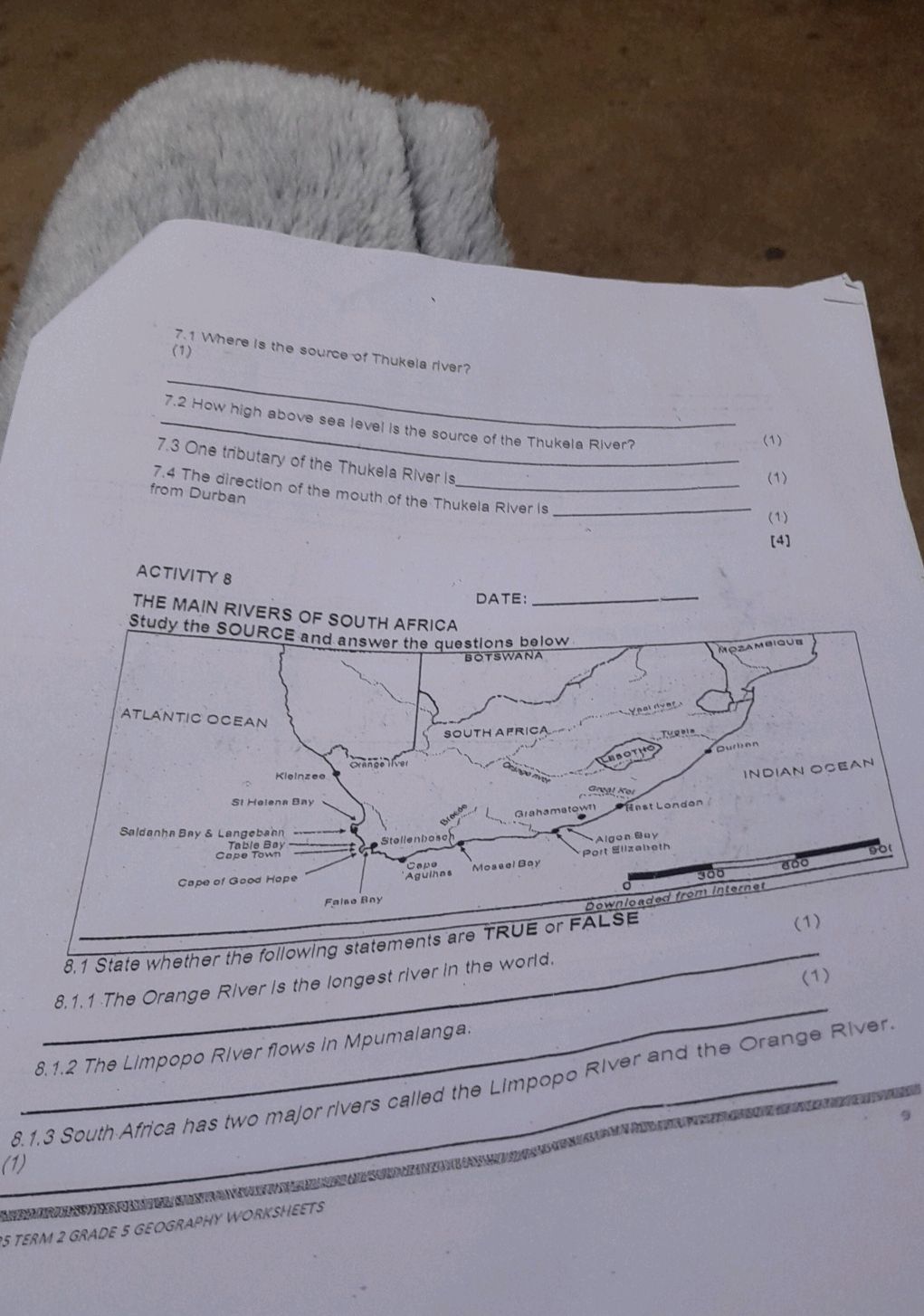 7.1 Where is the source of Thukela river? | StudyX
