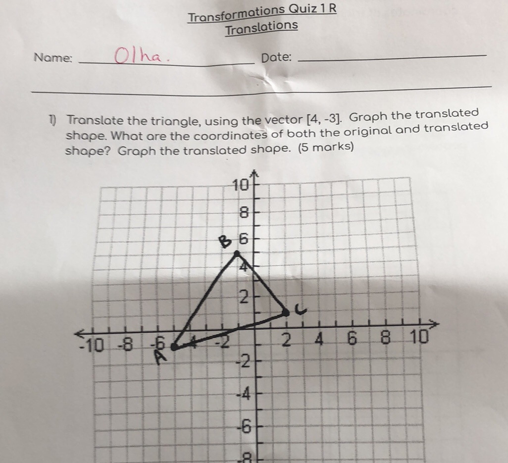 1) Translate the triangle, using the vector | StudyX