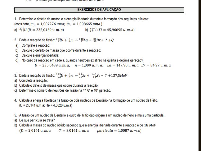 1. Determine o defeito de massa e a energia | StudyX