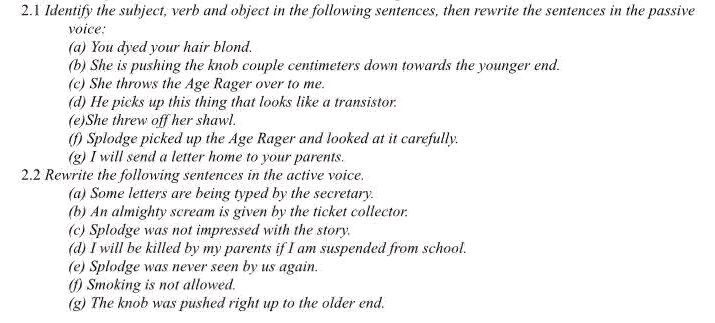 2.1 Identify the subject, verb and object in