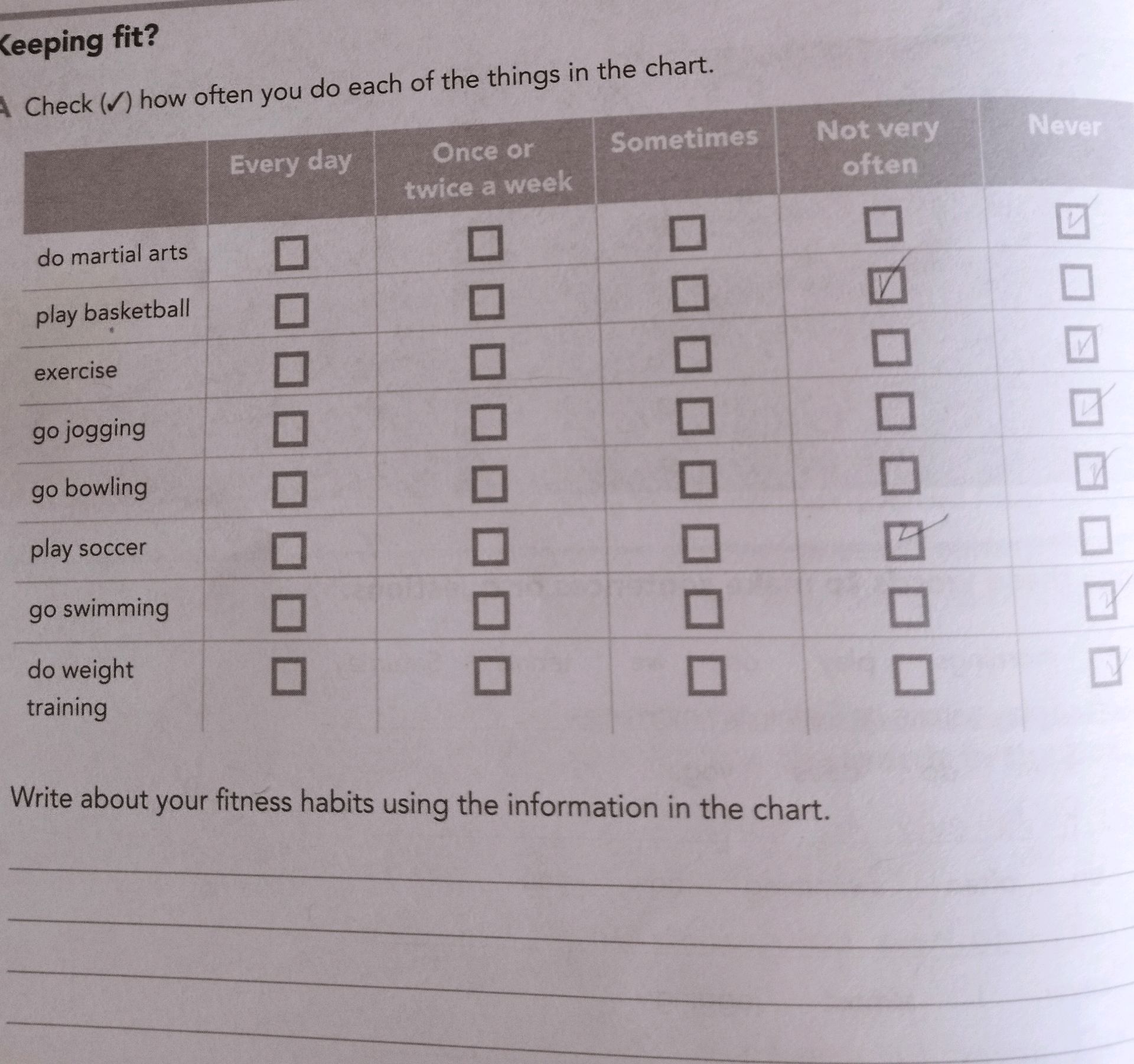 Keeping fit? A Check ( ) how often you do | StudyX