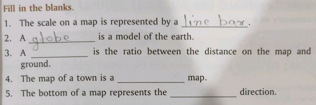 Fill in the blanks. 1. The scale on a map | StudyX