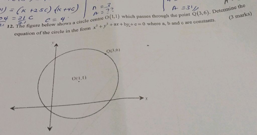 12. The figure below shows a circle centre | StudyX