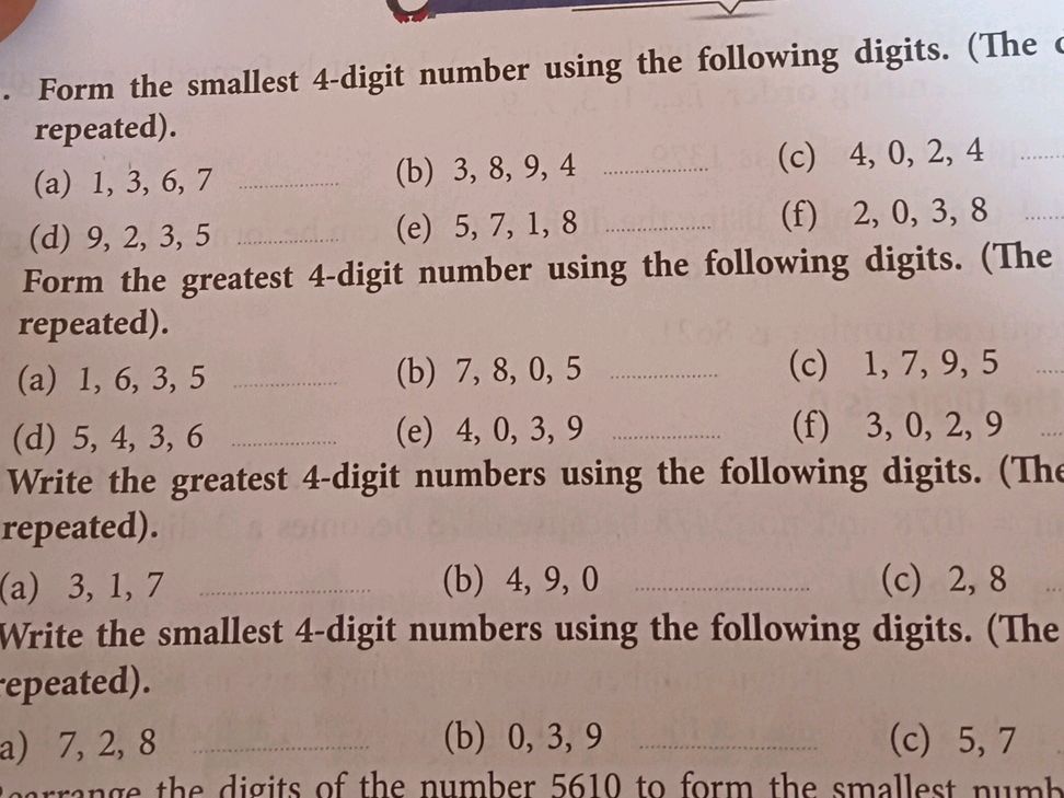 Form the smallest 4-digit number using the | StudyX