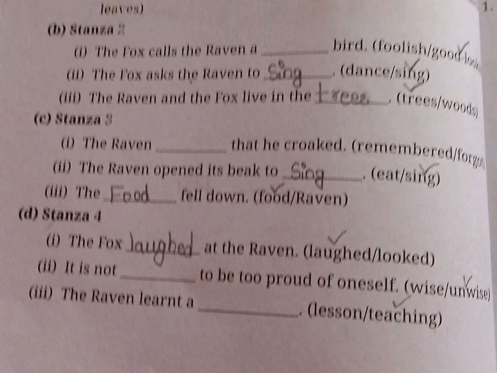 (b) Stanza 2 (i) The Fox calls the Raven a | StudyX