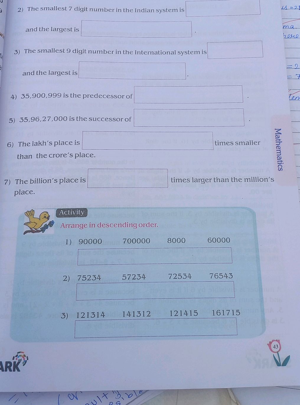 2) The smallest 7 digit number in the Indian | StudyX