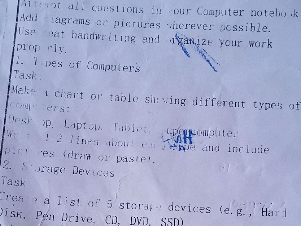 1. Types of Computers Task: Make a chart or | StudyX