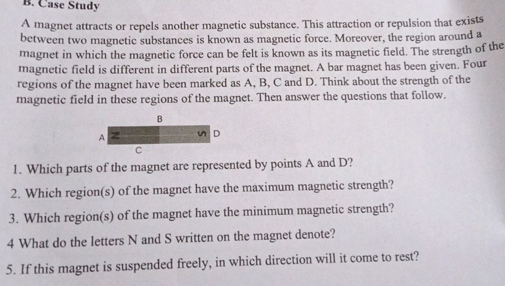 1. Which parts of the magnet are represented | StudyX