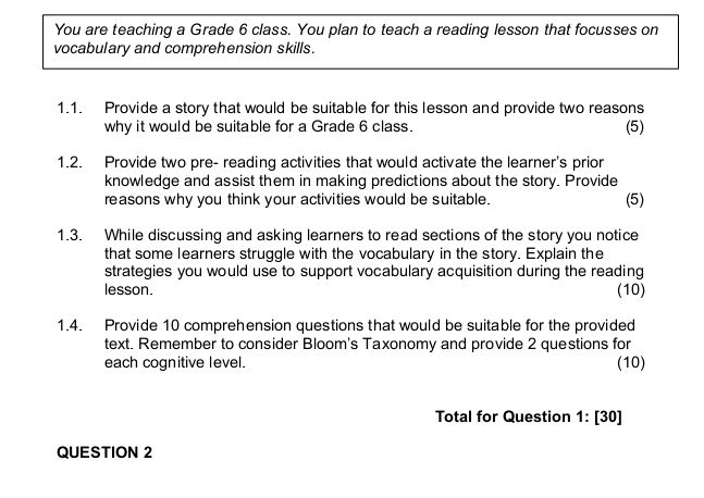 You are teaching a Grade 6 class. You plan