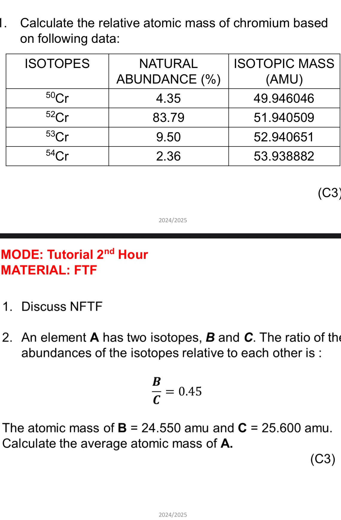 1. Calculate the relative atomic mass of | StudyX