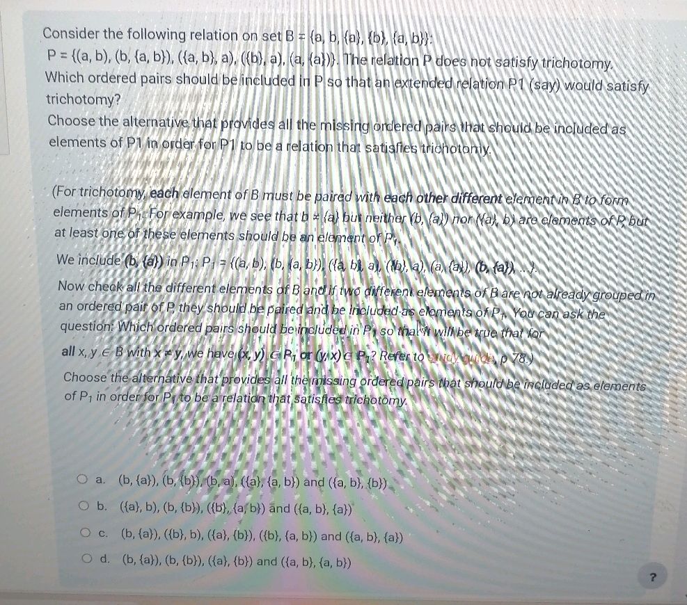 Consider the following relation on set B = | StudyX