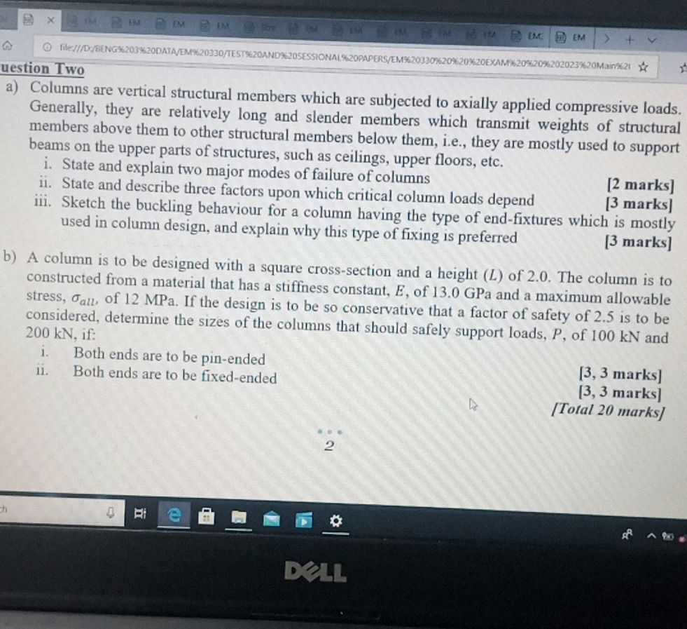 a) Columns are vertical structural members | StudyX