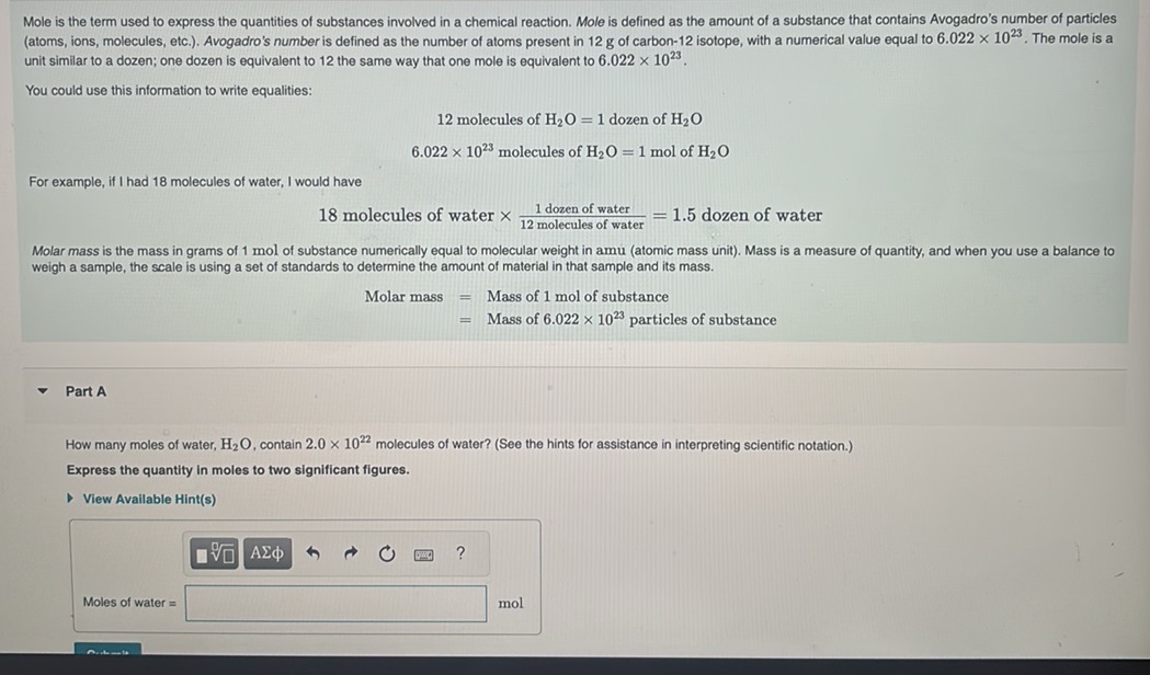How many moles of water, $H_2O$, contain | StudyX