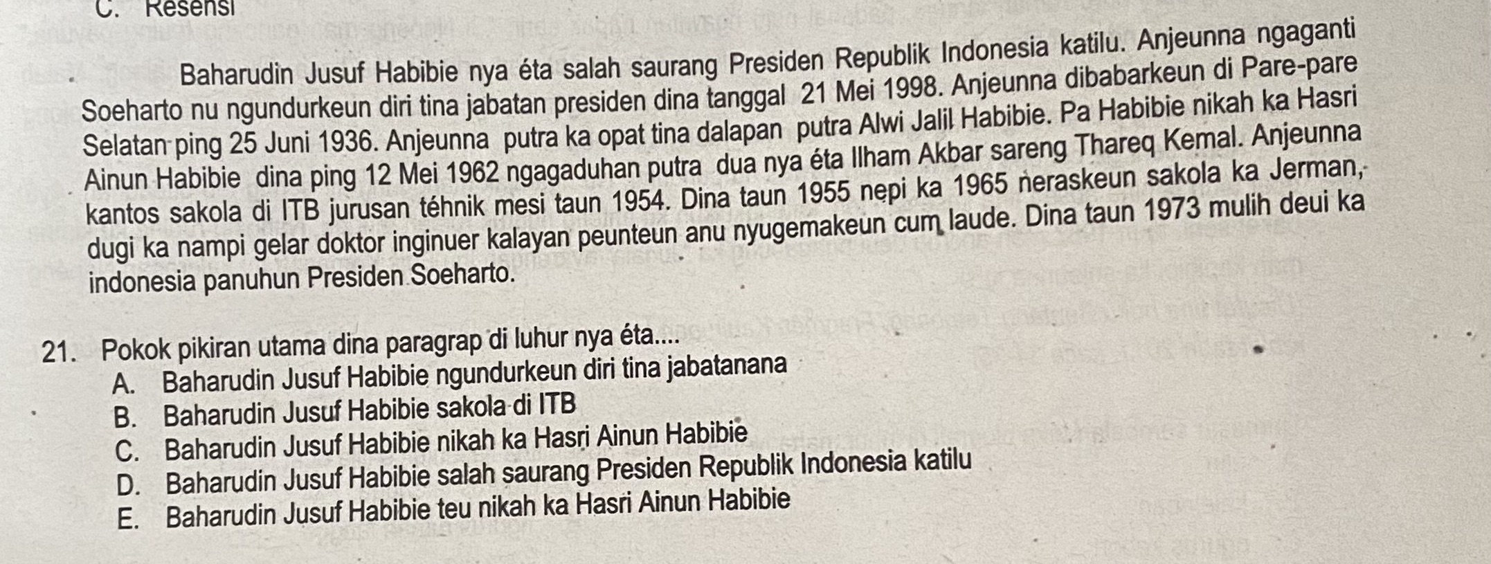 21. Pokok pikiran utama dina paragrap di | StudyX