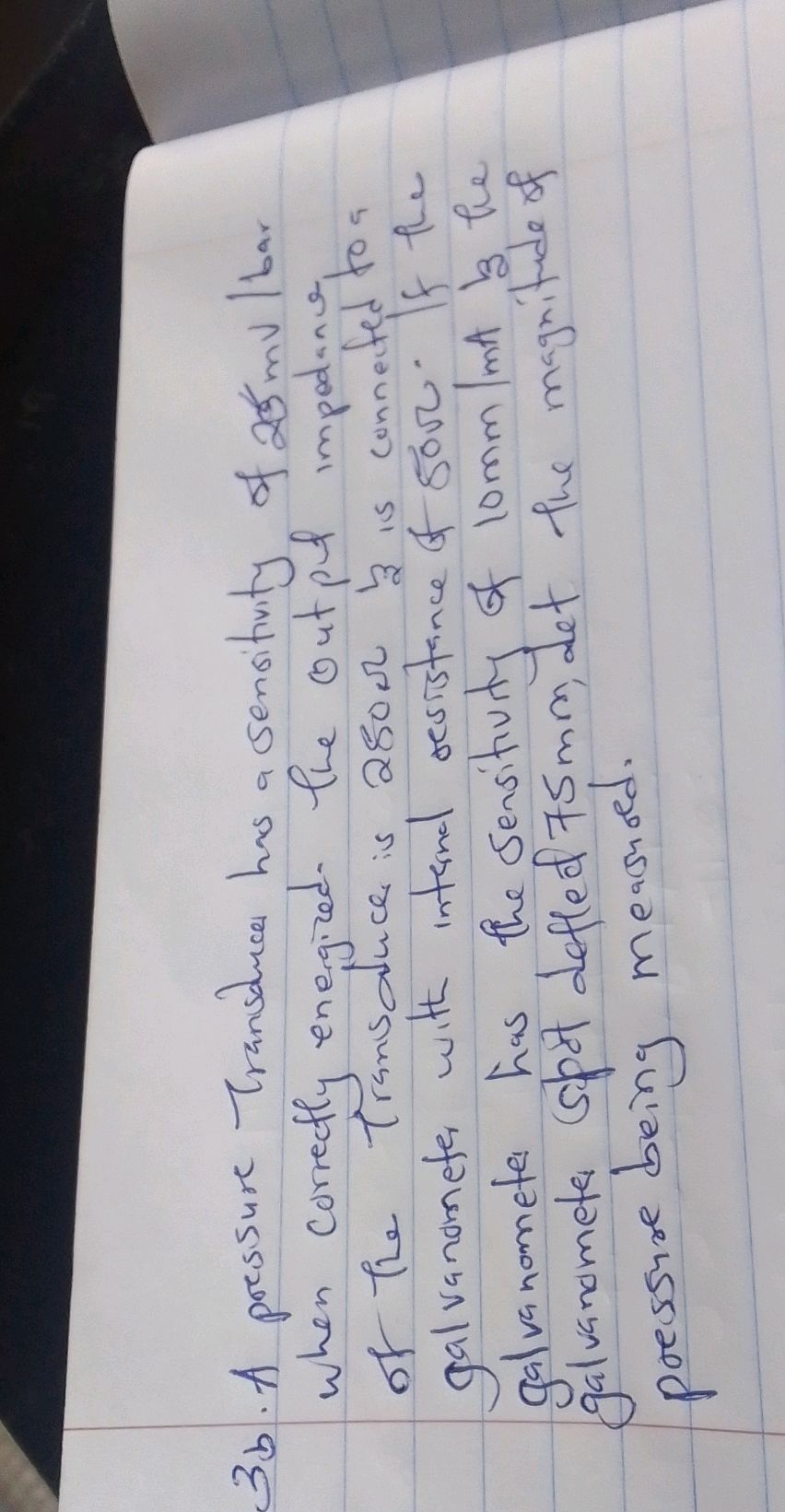 3b. A pressure Transducer has a sensitivity | StudyX