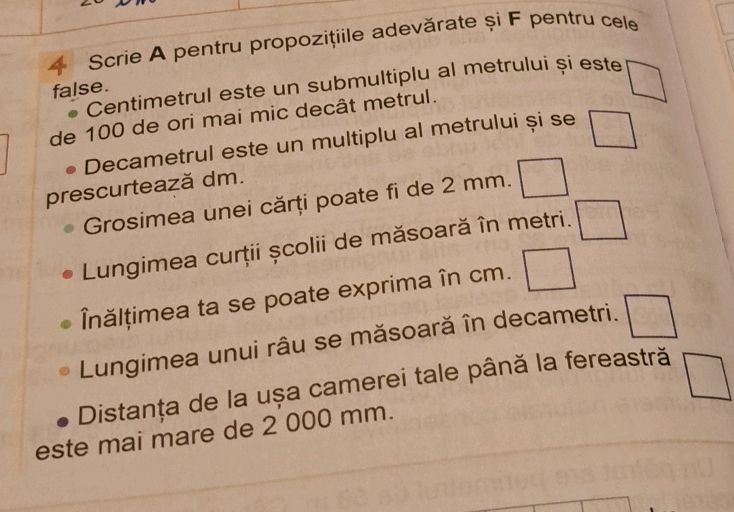 4 Scrie A pentru propozițiile adevărate și F | StudyX