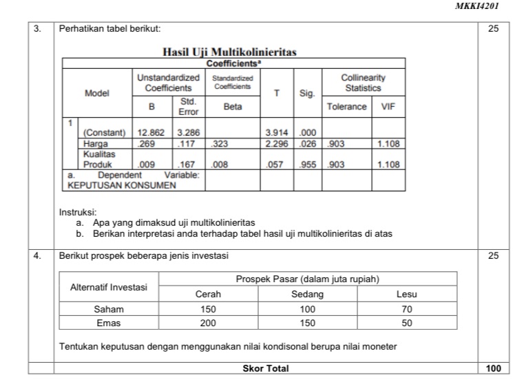 3. Perhatikan tabel berikut: | Model | B | StudyX