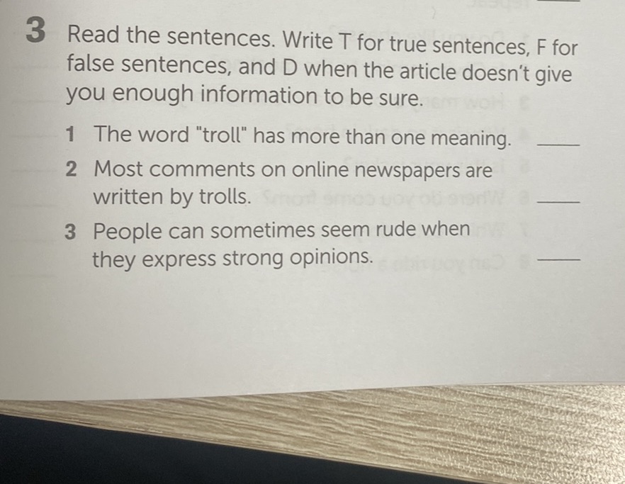Read the sentences. Write T for true | StudyX