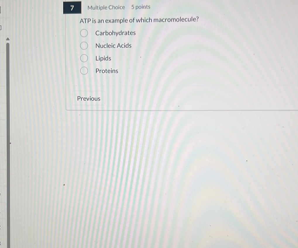 ATP is an example of which macromolecule? | StudyX