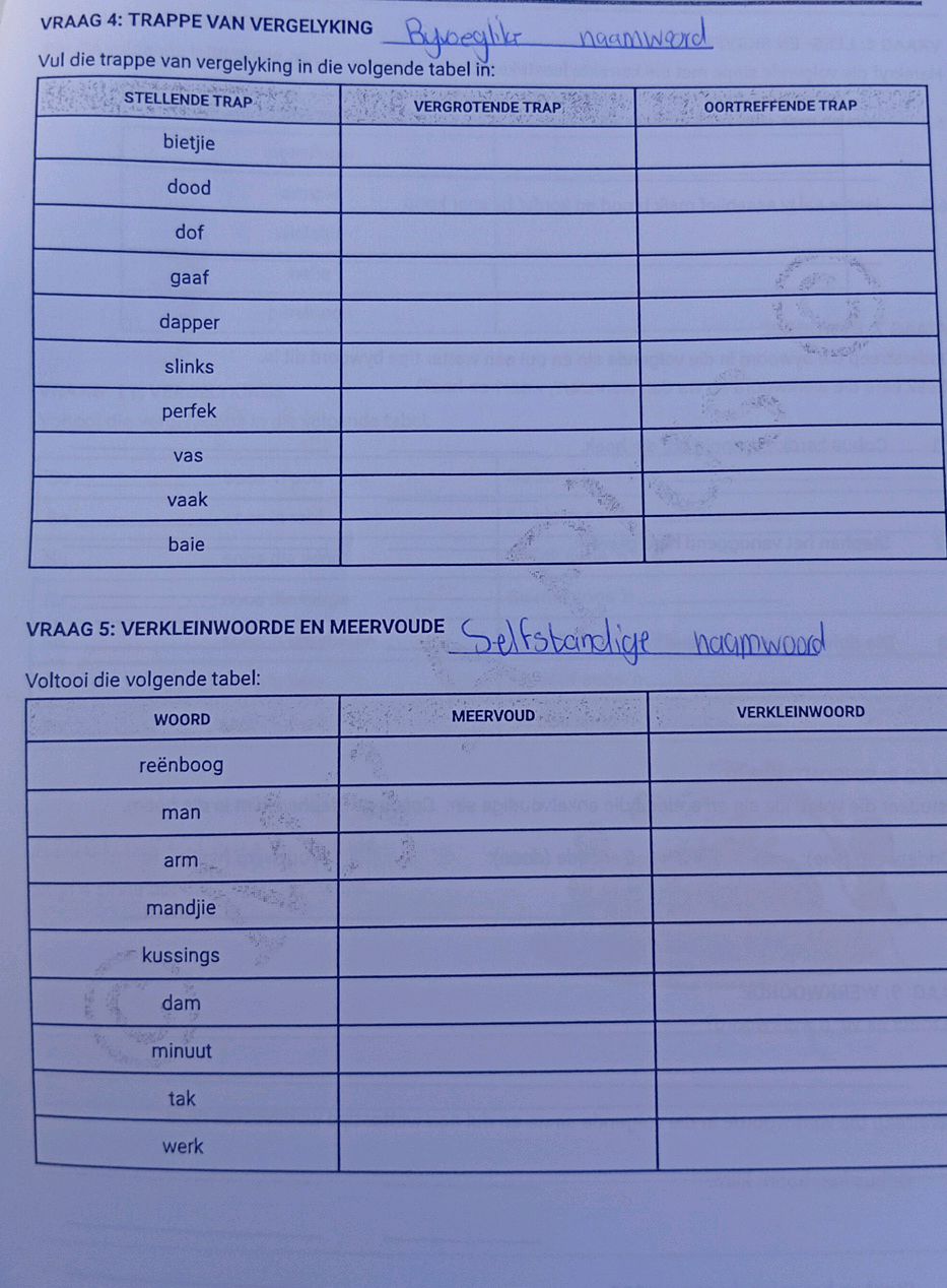 VRAAG 4: TRAPPE VAN VERGELYKING Vul die | StudyX