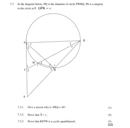 7.3 In the diagram below, PQ is the diameter | StudyX