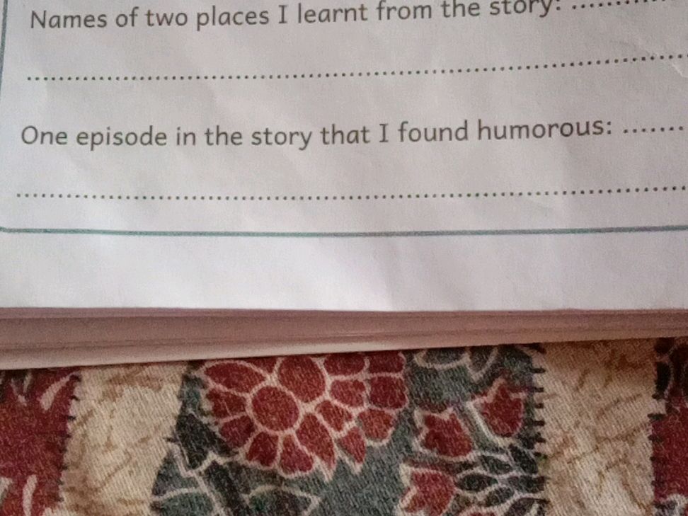 Names of two places I learnt from the story: | StudyX