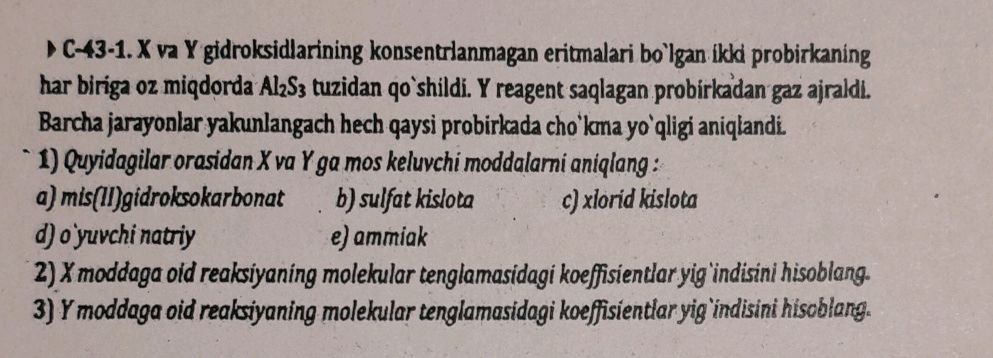 1) Quyidagilar orasidan X va Y ga mos | StudyX