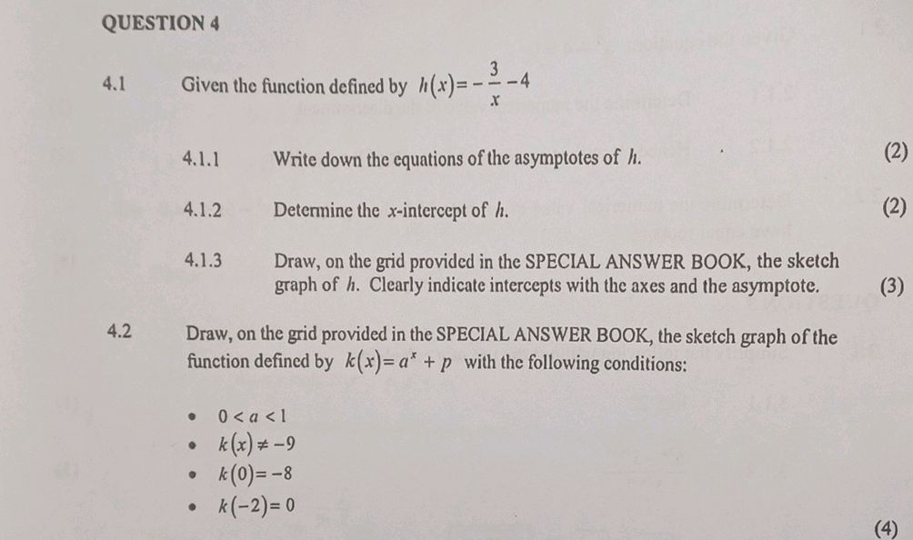 4.1 Given the function defined by $h(x) = | StudyX