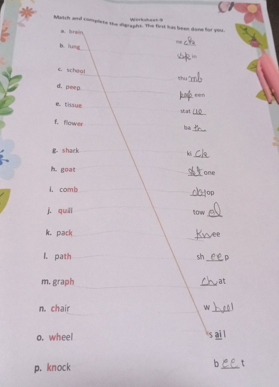 Match and complete the digraphs. The first | StudyX