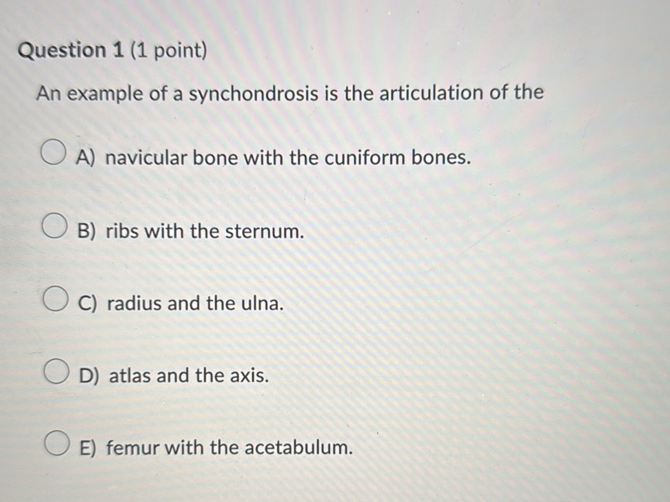 Question 1 (1 point) An example of a