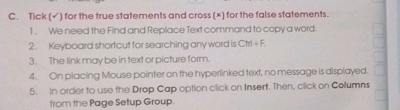 C. Tick ( ) for the true statements and | StudyX