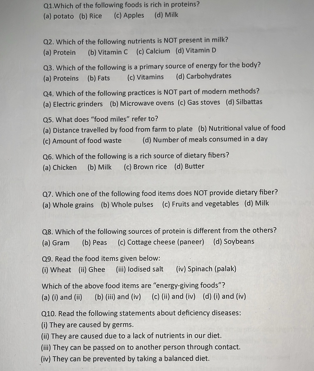Q1. Which of the following foods is rich in | StudyX