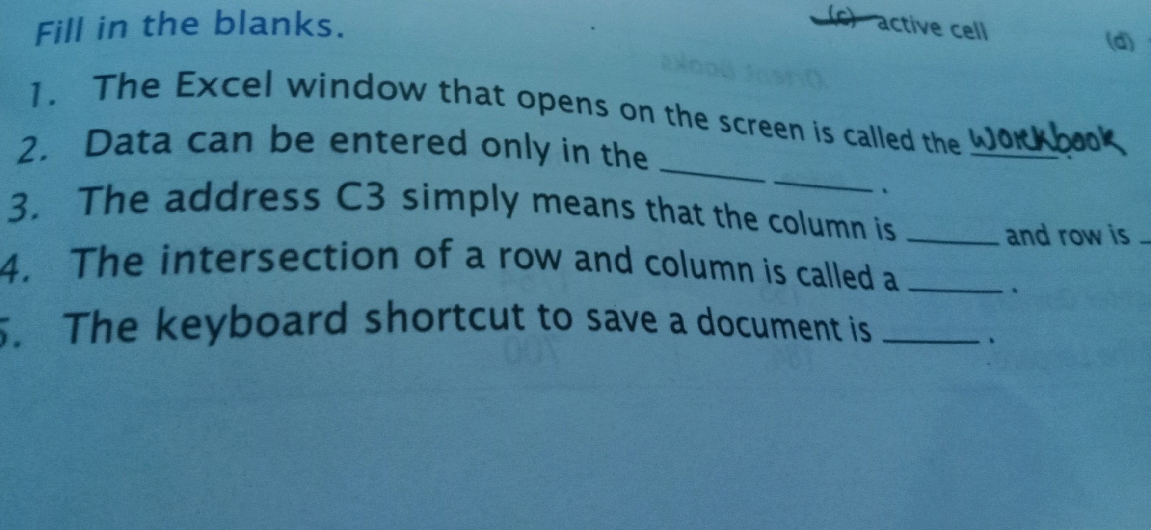Fill in the blanks. 1. The Excel window | StudyX