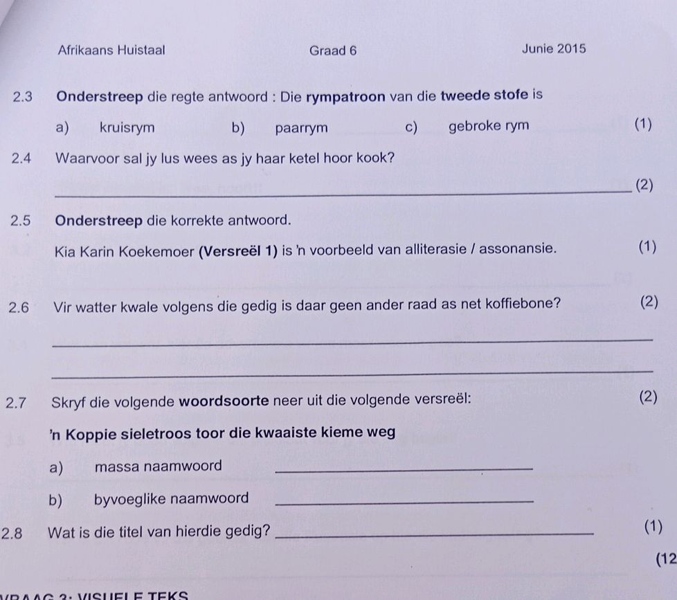 2.3 Onderstreep die regte antwoord: Die | StudyX