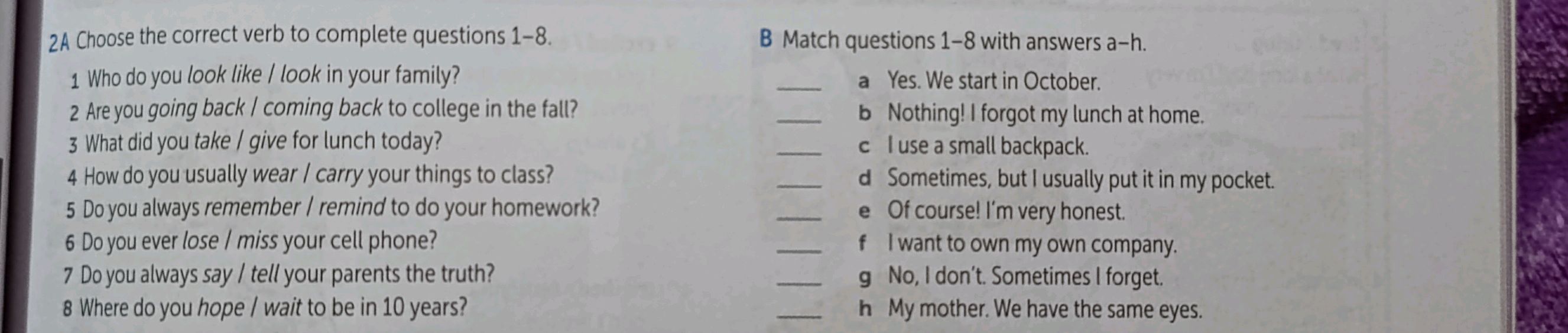 2A Choose the correct verb to complete | StudyX