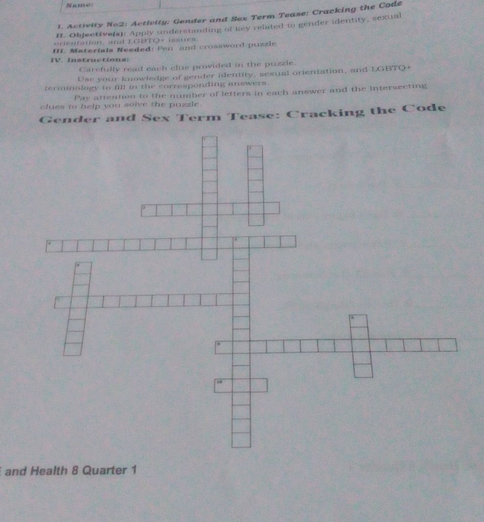 Activity No2: Activity: Gender and Sex Term | StudyX