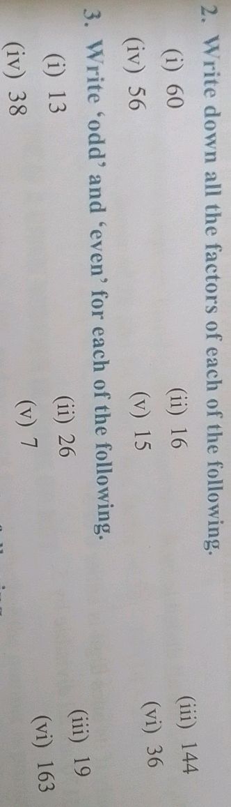 2. Write down all the factors of each of the | StudyX