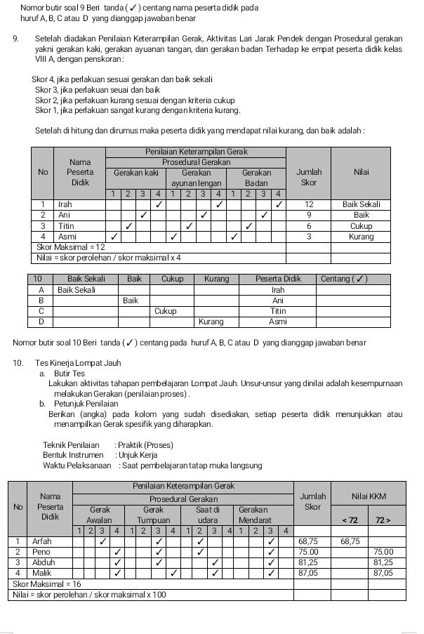 9. Beri tanda ( ) centang nama peserta didik | StudyX