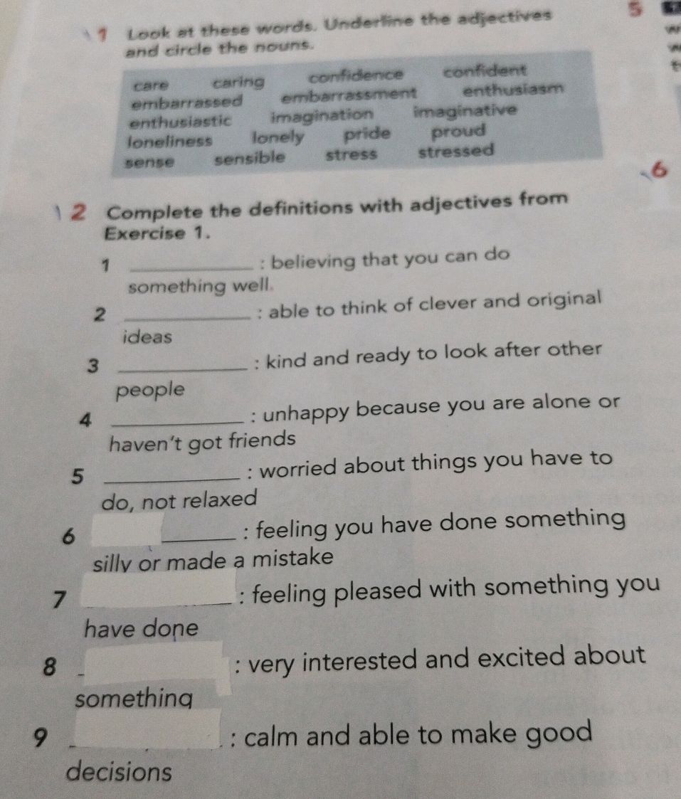 Complete the definitions with adjectives | StudyX