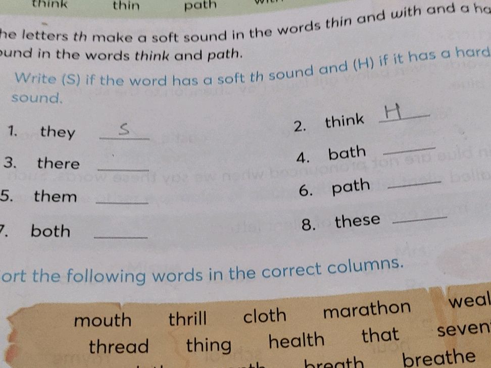 Write (S) if the word has a soft th sound | StudyX