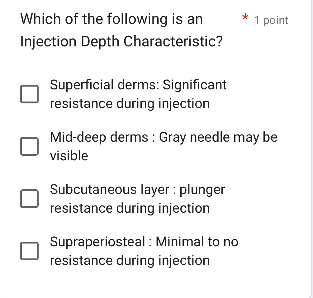 Which of the following is an Injection Depth | StudyX
