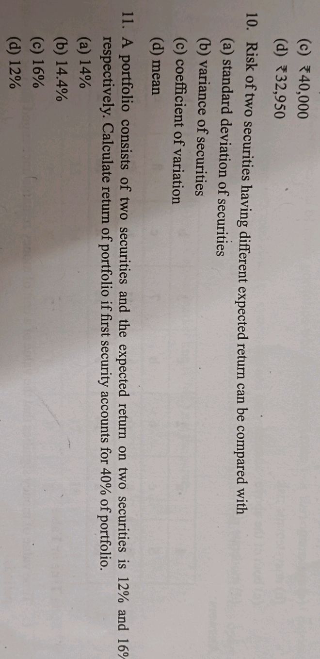 10. Risk of two securities having different | StudyX