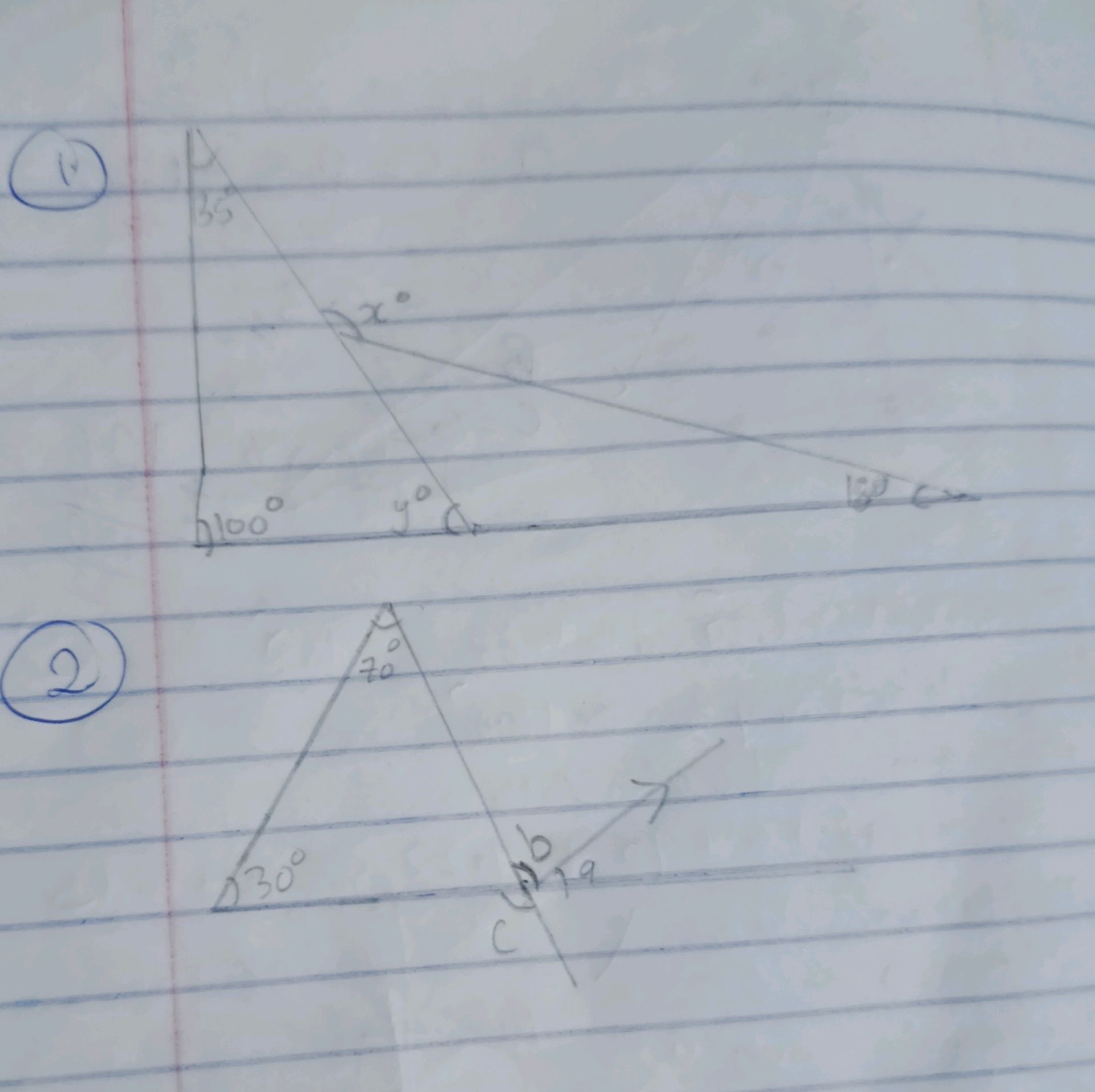 1. Diagram with angles labeled: 35°, x°, | StudyX