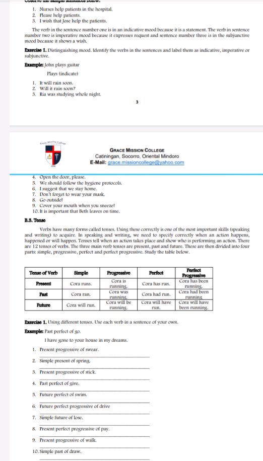 Exercise 1. Distinguishing mood. Identify | StudyX
